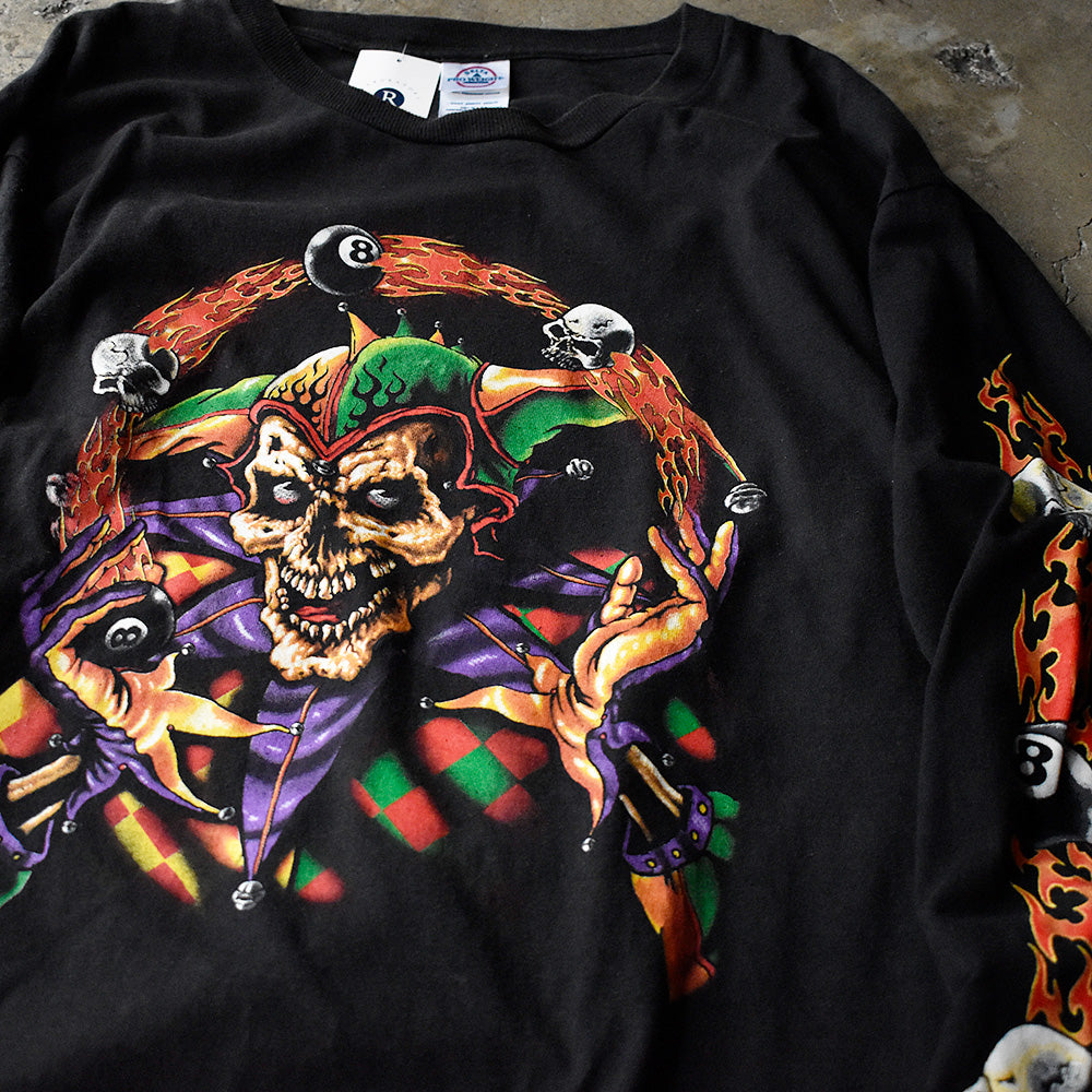 Y2K “Skull Clown” 8 Ball ファイヤーパターン！ ロングスリーブ Tシャツ 250811H – LABORATORY®